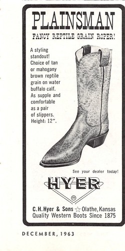 C H Hyer & Sons Plainsman Boot Fancy Reptile Grain Roper Olathe KS Vtg ...
