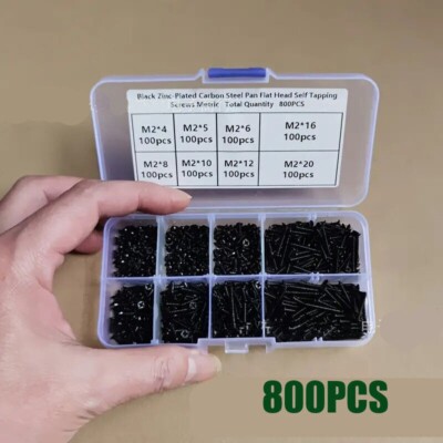 800PCS Screws Carbon Steel Assorted Box of Black Self Tapping Screws ...