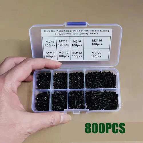 Assorted Box of Black Self Tapping Screws Flanged Workshop Tappers DIY ...