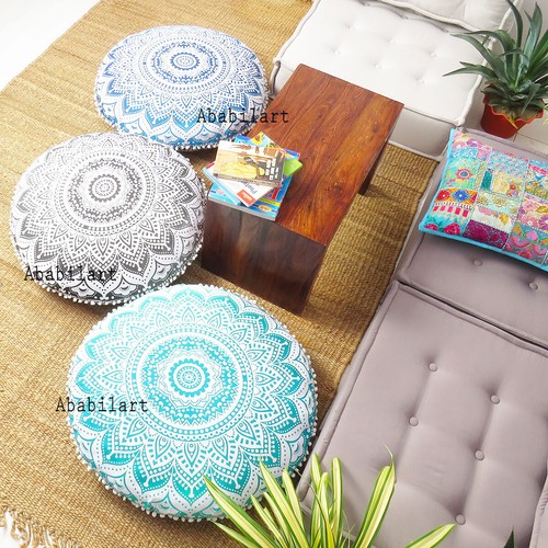 Large Mandala Floor Pillow Ombre Printed Round Bohemian Meditation ...