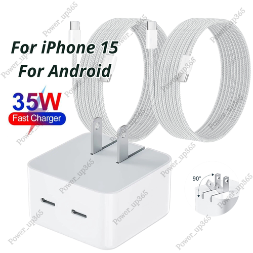 35W Dual USB C Fast Wall Charger Brick Type C Cord For Android iPhone ...