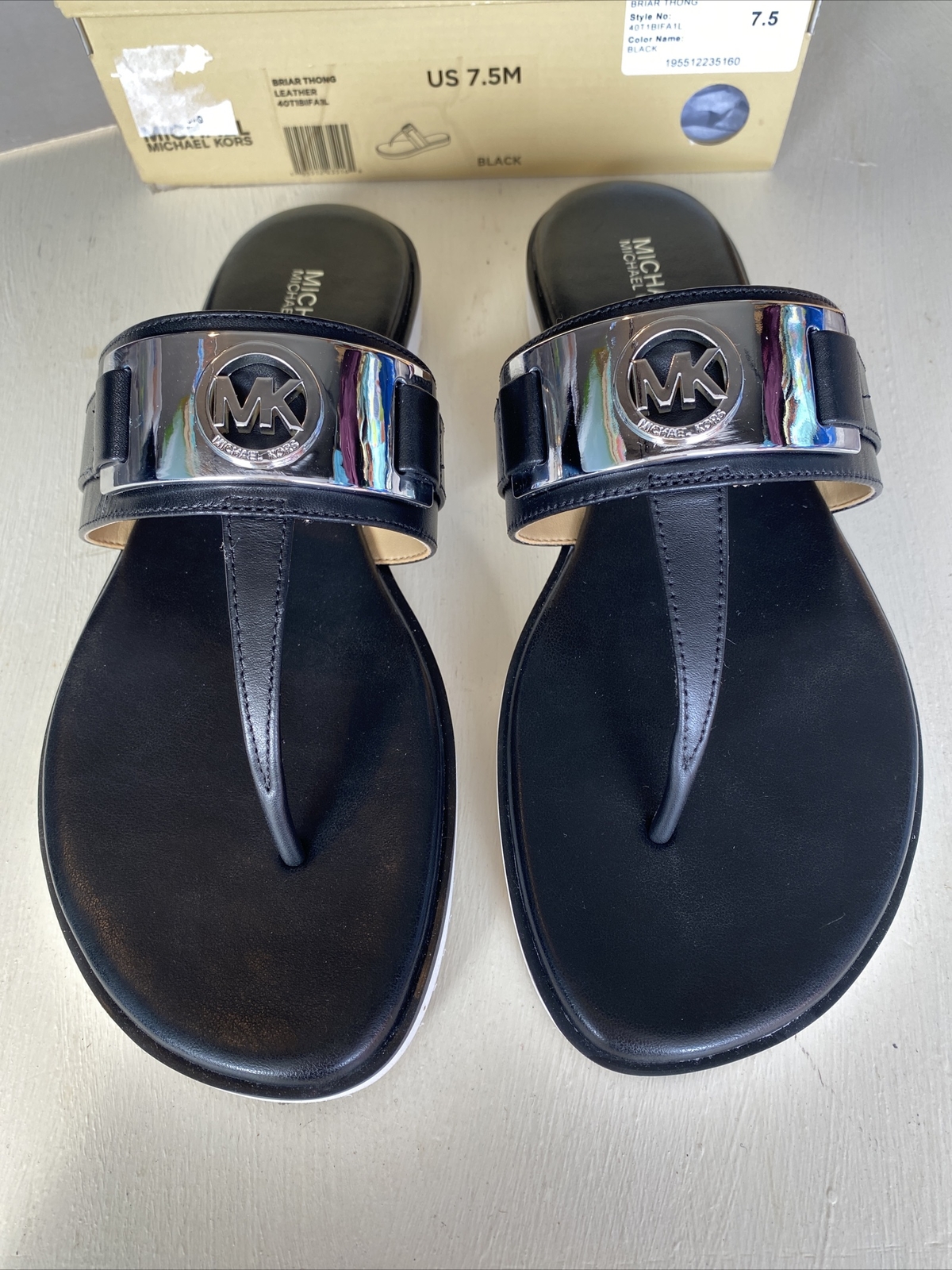 Michael Kors Briar MK Thong Slide Sandals Leather Bla… - Gem