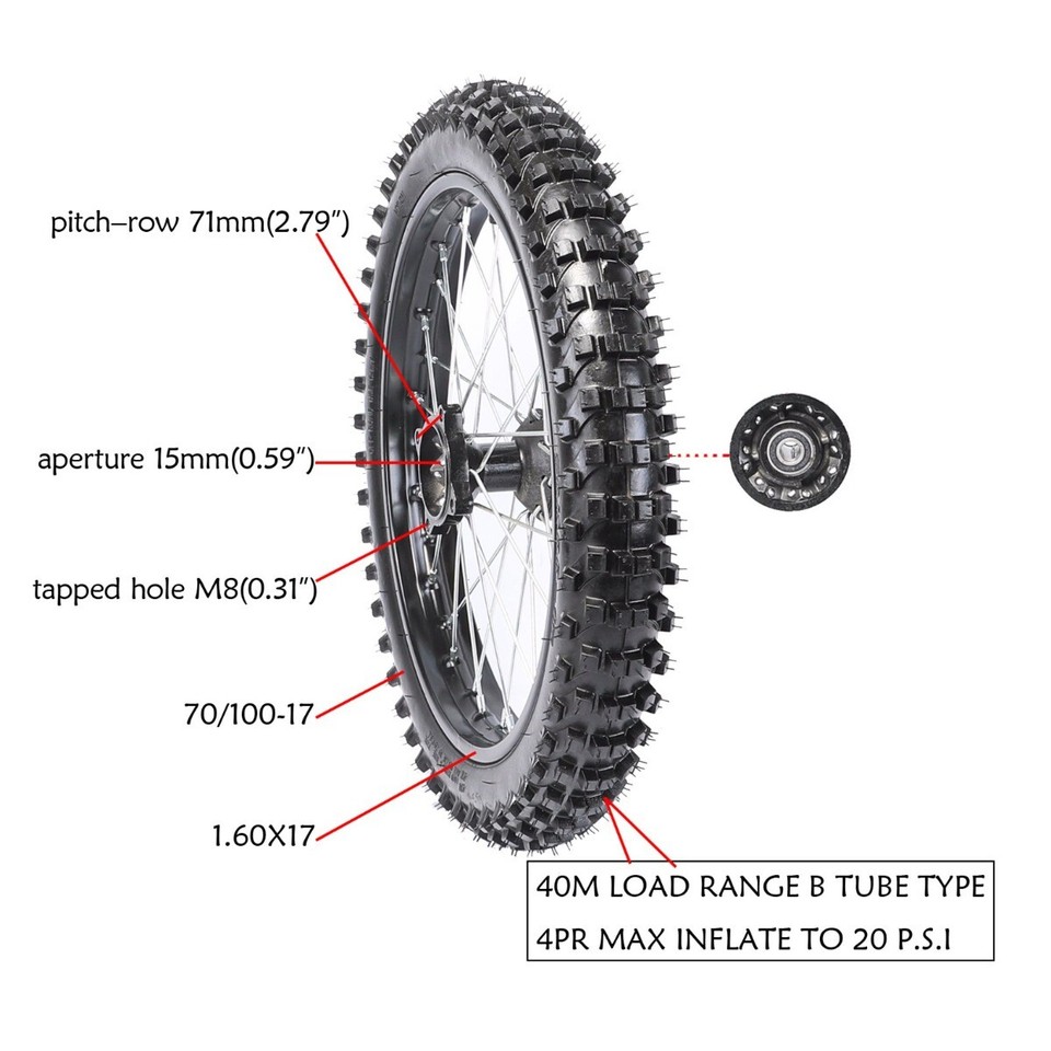 70/100-17+90/100-14 Front Rear Tire Wheel Rim Set TTR110 Apollo SSR 125 ...