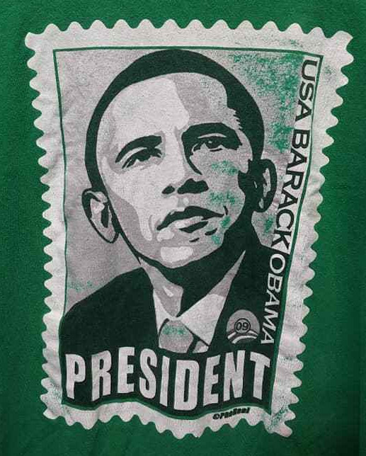 Vintage 2009 Barack Obama Stamp Green Tee T shirt Anvil Size Large ...