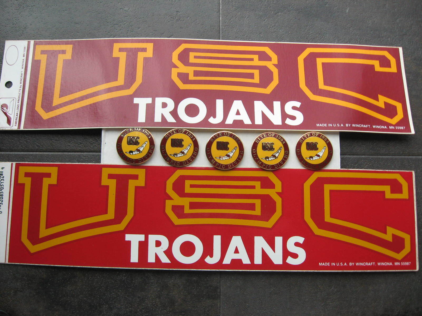 USC Trojans BUMPER STICKERS + Olympic Swim Team 1984 5-Collector Pins ...
