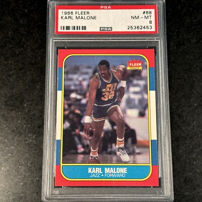 1986 Fleer Basketball Karl Malone #68 PSA 8 NM-MT Rookie Card RC ...
