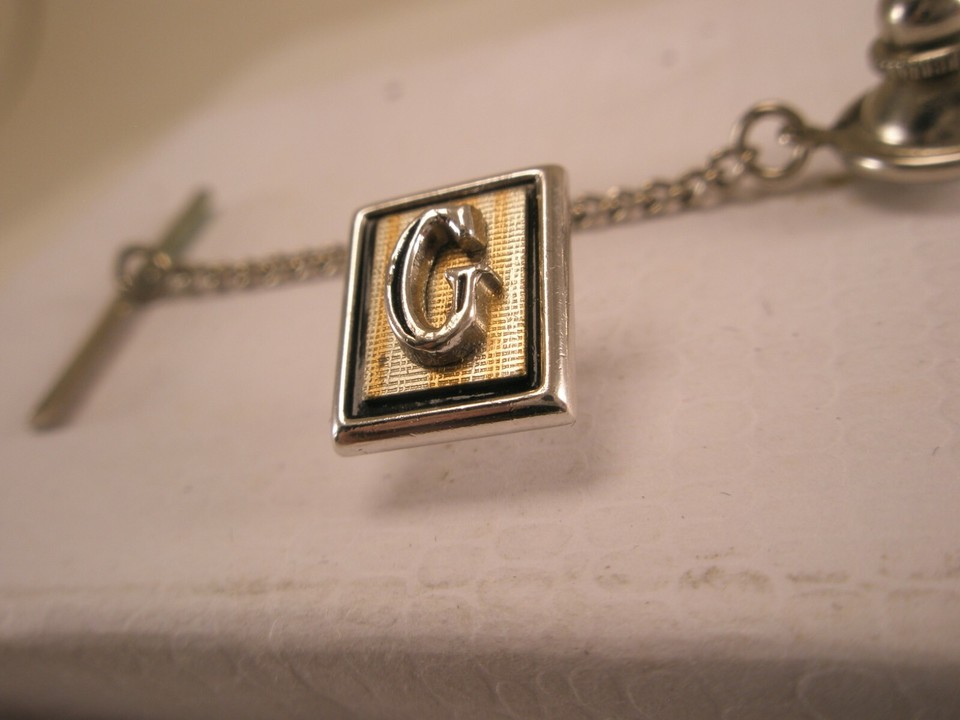 G Initial Monogram Letter Vintage SWANK Lapel Pin Tie Tack george geoff ...