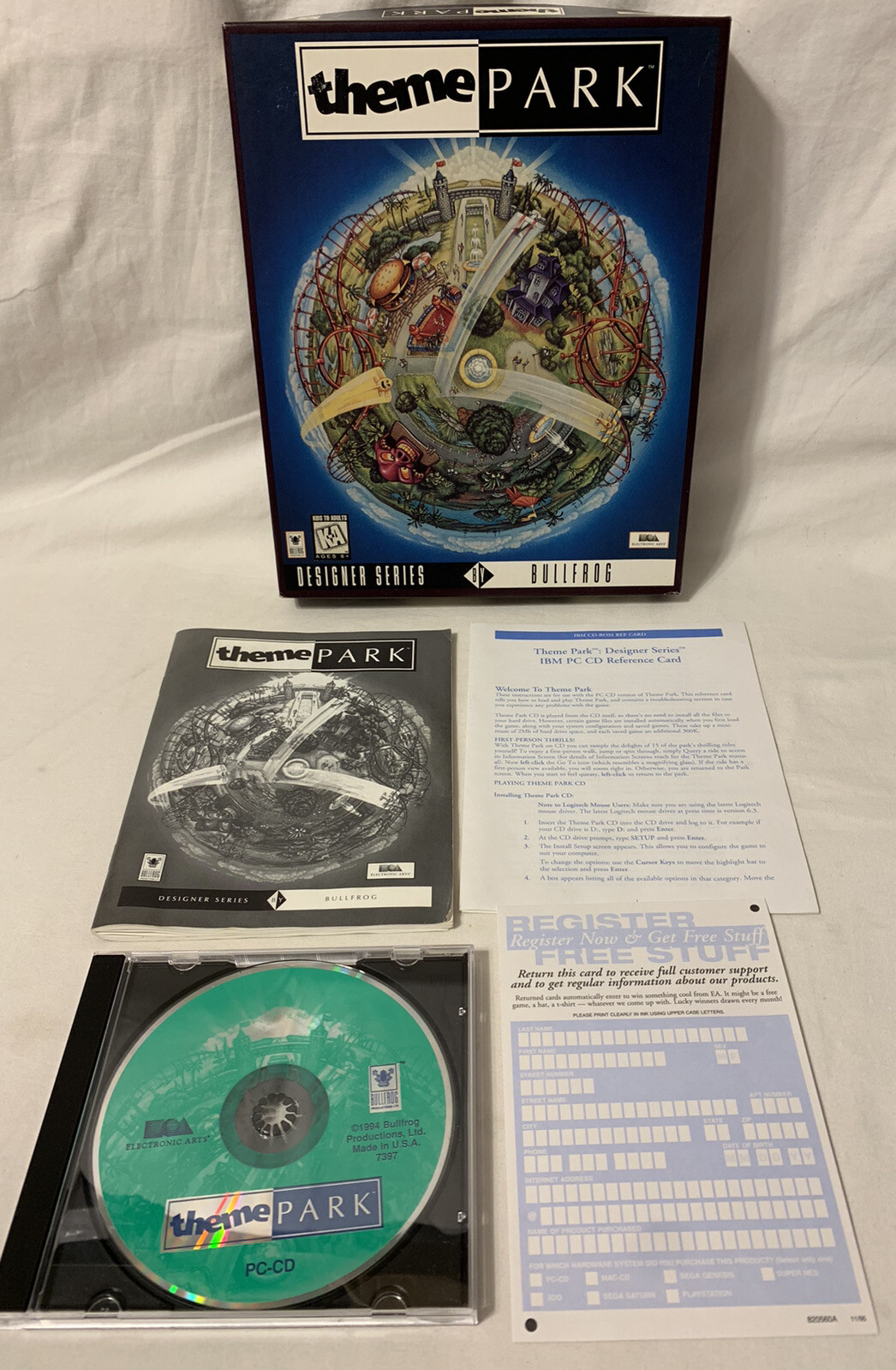 RARE 1994 EA Bullfrog “Theme Park” IBM PC CD - COMPLETE IN BIG BOX! MS ...