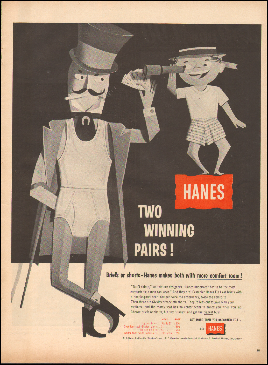 1957 Vintage ad for Hanes Briefs or Shorts`Art Cartoon Hat (101416) | eBay