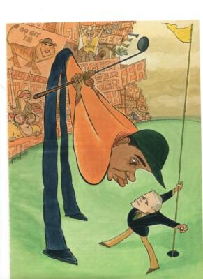 TIGER WOODS ILLUSTRATION ART BY ARNOLD ROTH MAGAZINE PRINT PAGE GOLFING ...