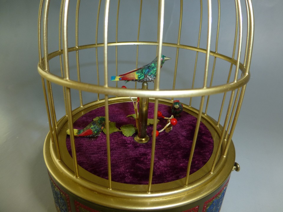 RARE VINTAGE 3 BIRDS SINGING BIRD BOX / CAGE MUSIC BOX AUTOMATON (WATCH ...