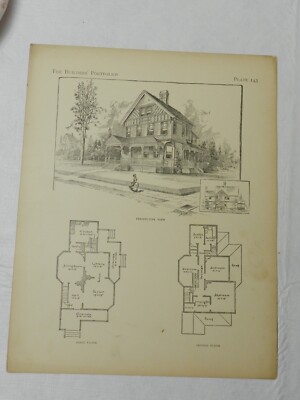 1886, Architectural Plate #143, House & Floor Plan from "The Builders ...