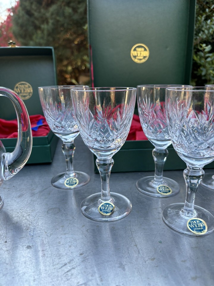 Thomas Webb Crystal Thos British Made Set Of 6 Glasses & 1 Pitcher NEW ...