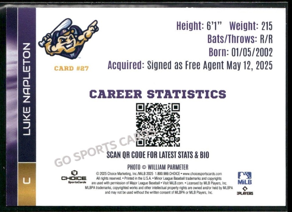 2025 Fort Myers Mighty Mussels Luke Napleton RC Rookie Twins Minor ...
