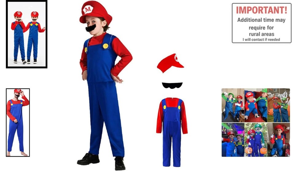 Youth Kids Super Brothers Costume Cosplay Boys Fancy Dress Party ...