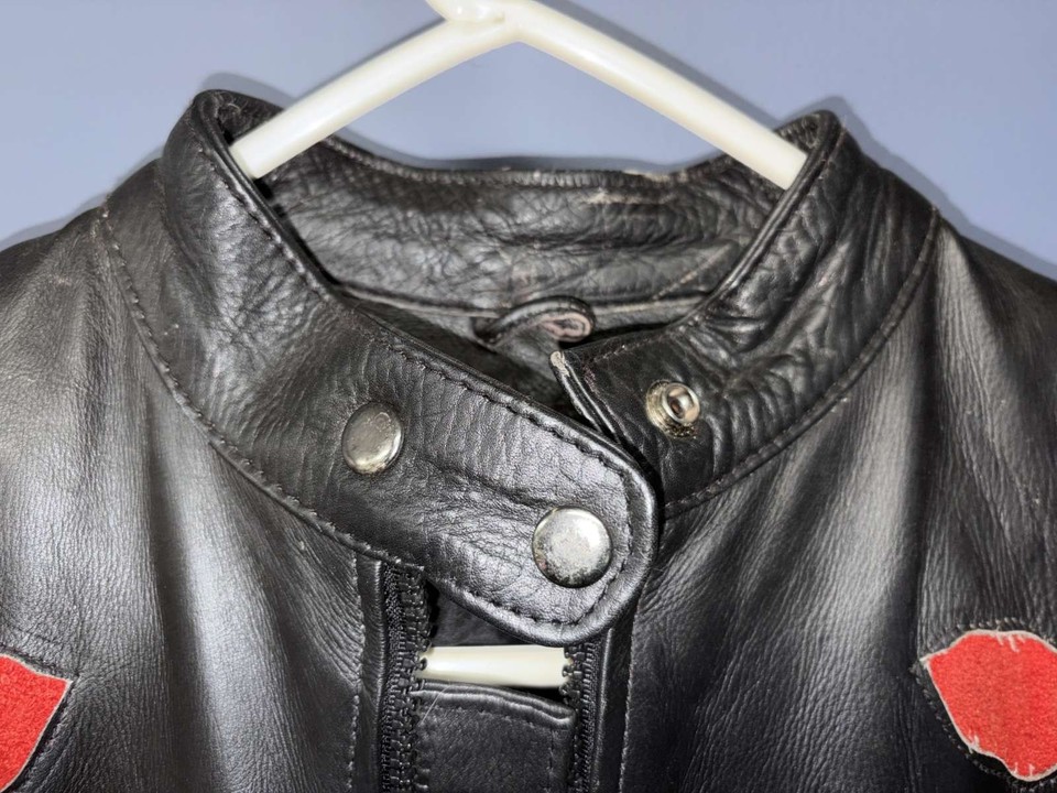 UNIK XS Black Leather Fringe Jacket Red Floral Western Motorcycle | eBay