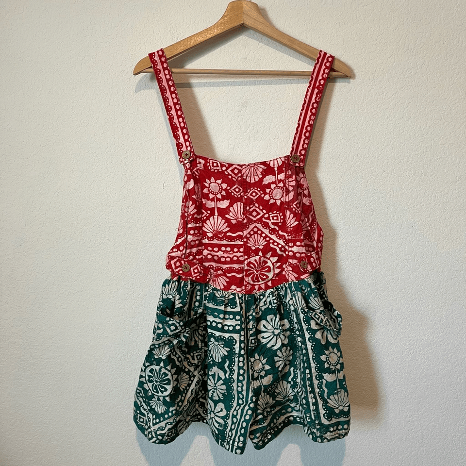 Free People Palm Bay Red Green Aztec Sleeveless Shortalls Romper Women ...