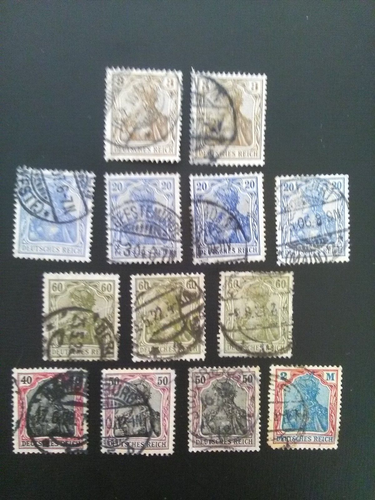 GERMANY USED STAMPS 1902-1920 GERMANIA REICH POST 3, 20, 40,50,60 ...