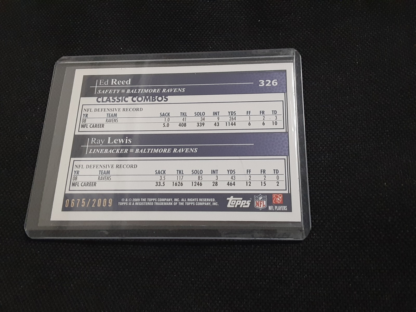 2009 Topps - Classic Combos Gold #326 Ray Lewis, Ed Reed /2009 for sale ...