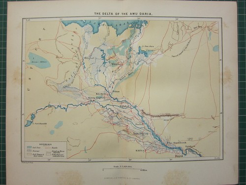 c1890 ANTIQUE MAP ~ THE DELTA OF THE AMU DARIA KHIVA ROADS CULTIVATED ...