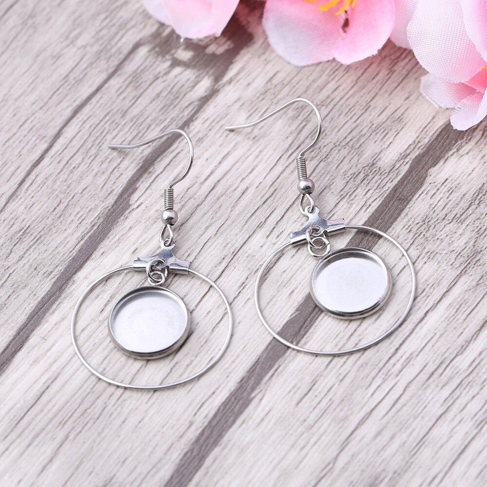 2Pcs Blank Cabochon Earring Base Setting Stainless Steel Trays Jewelry ...