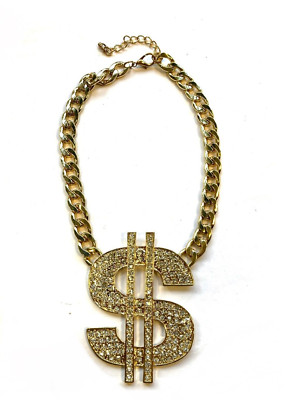 ICED OUT DOLLAR Sign Necklace Hip Hop Gold Chunky Metal Bling Gangster ...