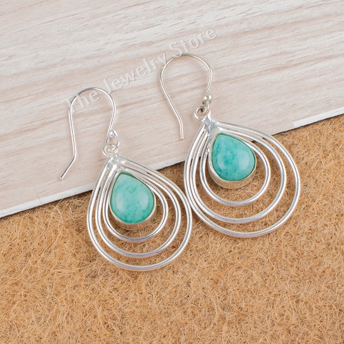 925 Sterling Silver Natural Amazonite Gemstone Jewelry Drop/Dangle Earrings1.80" | eBay