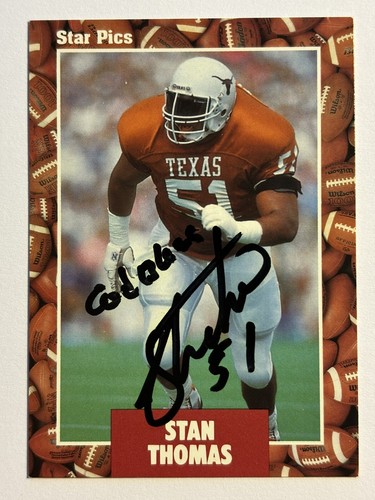 STAN THOMAS TEXAS LONGHORNS 1991 STAR PICS #19 AUTOGRAPHED FOOTBALL ...