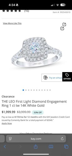 THE LEO First Light Diamond Engagement Ring 1 ct tw 14K White Gold | eBay