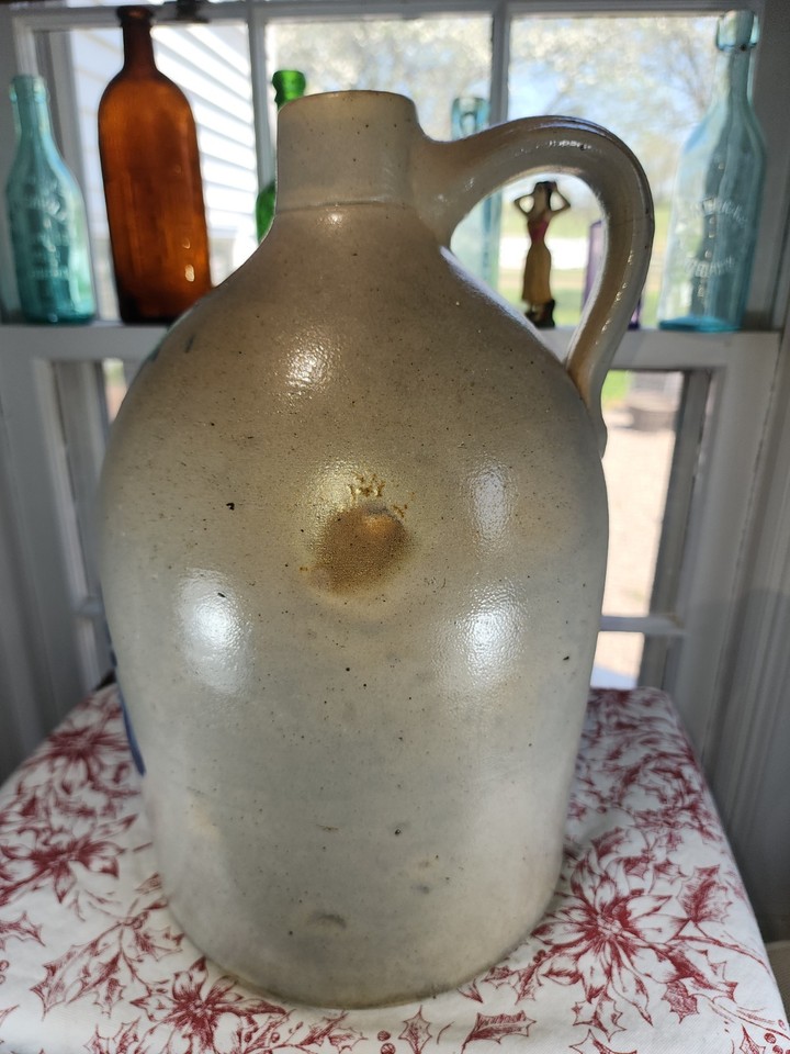 Antique Salt Glazed Stoneware "WEST TROY POTTERY * WEST TROY N.Y." BLUE ...