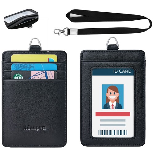 Genuine Leather id Badge Holder with Lanyard,Soft,ID Card Holder,Up to ...