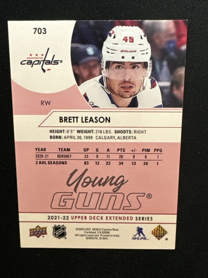 21-22 UD Extended Series Hockey UD Exclusives Parallel 703 Brett Leason ...