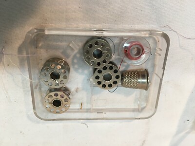 Vintage Lot of 4 Metal Sewing Bobbins Thimble Singer Cast Iron Sewing ...