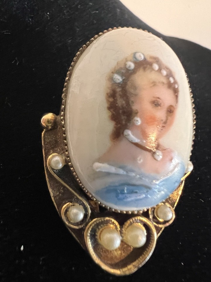 Antique Hand Painted Porcelain Portrait Brooch w/seed Pearls Victorian ...
