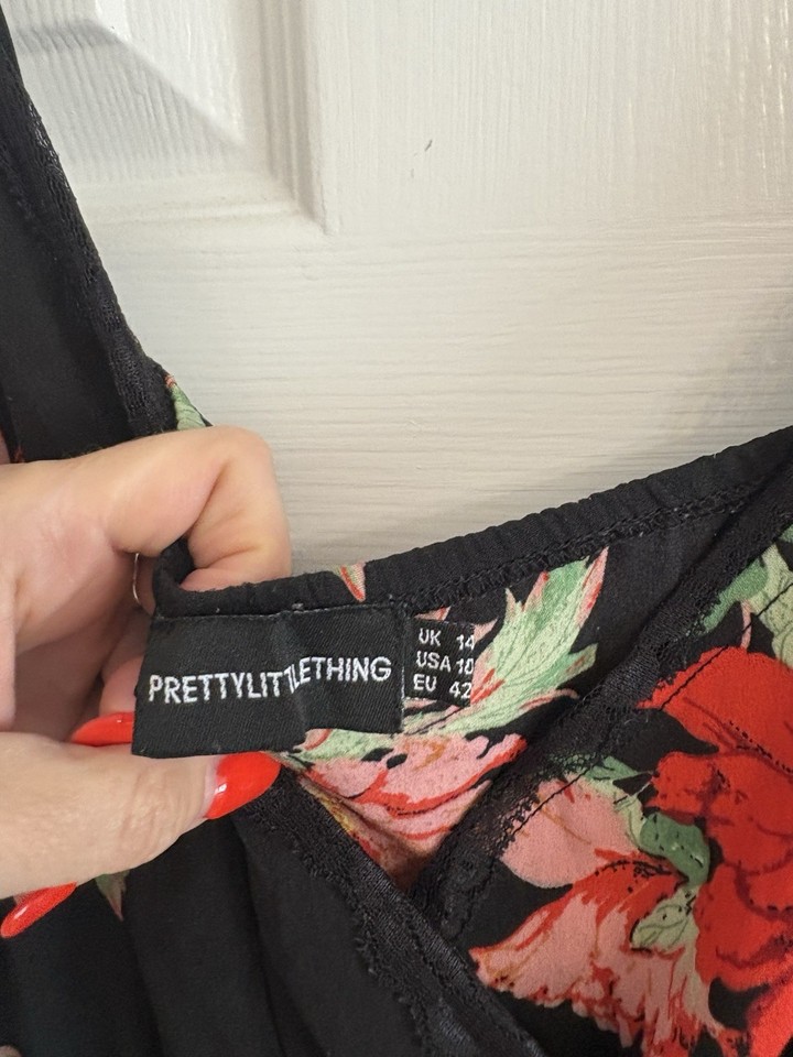 Pretty Little Things Ladies Black Rose Jumpsuit Size 14 | eBay UK