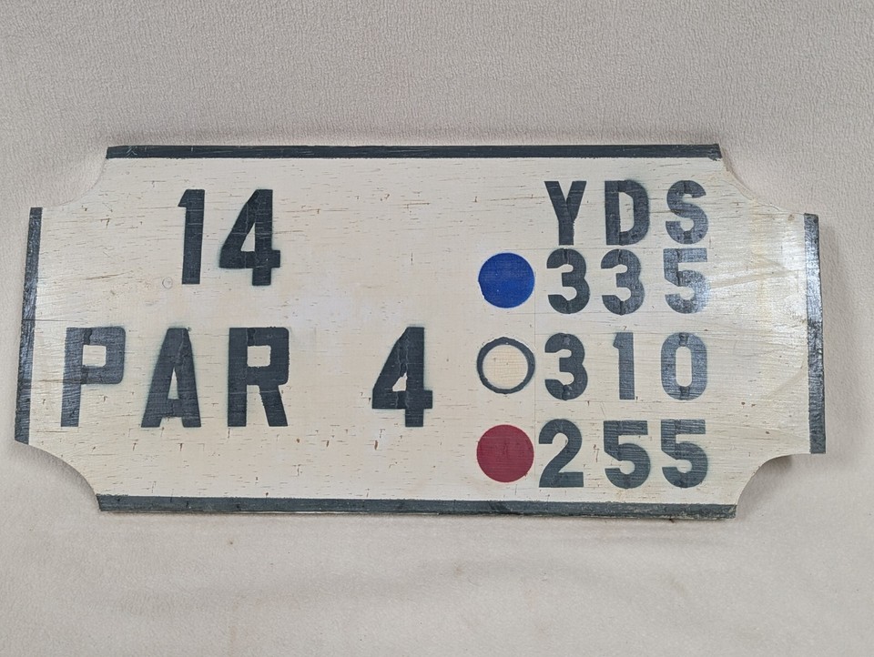 Vtg Solid Wood Golf Club Course Par Yard Marker Sign Sports Wall Decor ...