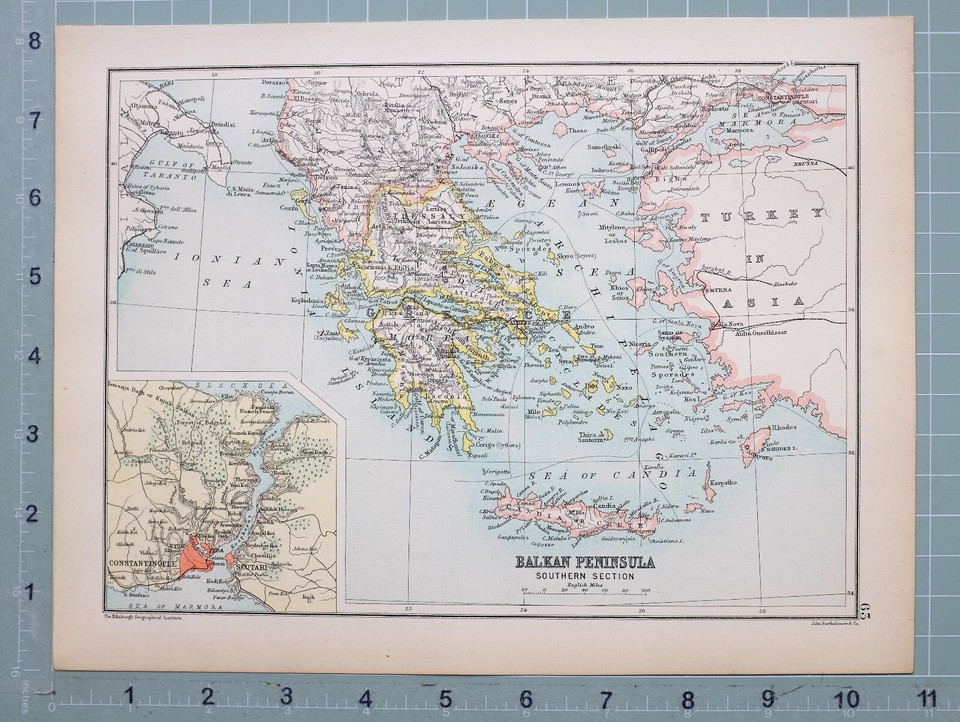 1894 MAP BALKAN PENINSULA SOUTHERN SECTION MOREA GREECE CYCLADES ...