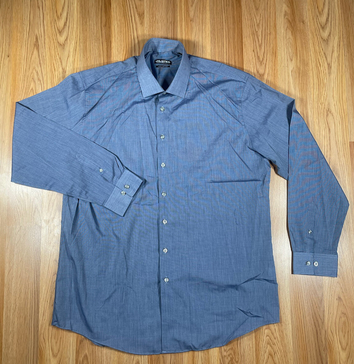 Unlisted Slim Fit Blue Button Front Long Sleeves Dress Shirt Mens XL 17 ...