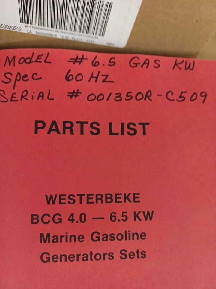 Westerbeke 6.5 BCG , 6.5 kW Marine Gas Generator 60 Hz 120V 485 Hours ...