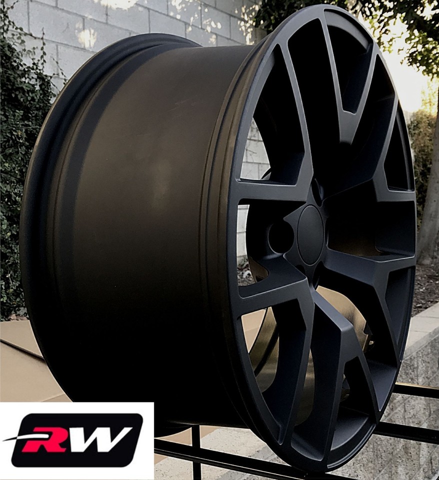 22" inch 22 x9" Wheels for Chevy Suburban Matte Black GMC Sierra 2014 ...