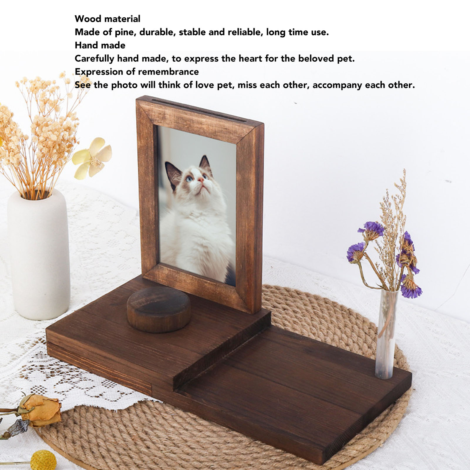 (1)Cat Picture Frame Thoughtful Pine Pet Picture Frame Durable Stable ...