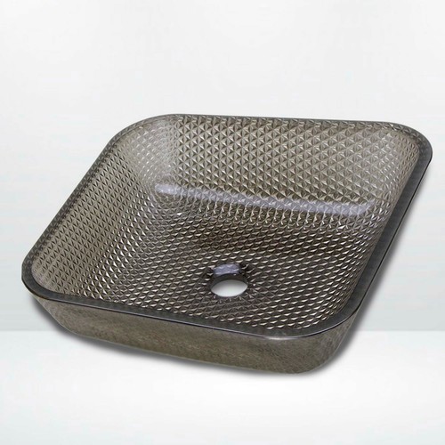 JSG Oceana 005-016-003 Cubix Vessel Gray Hard Roc Glass Square Bathroom ...