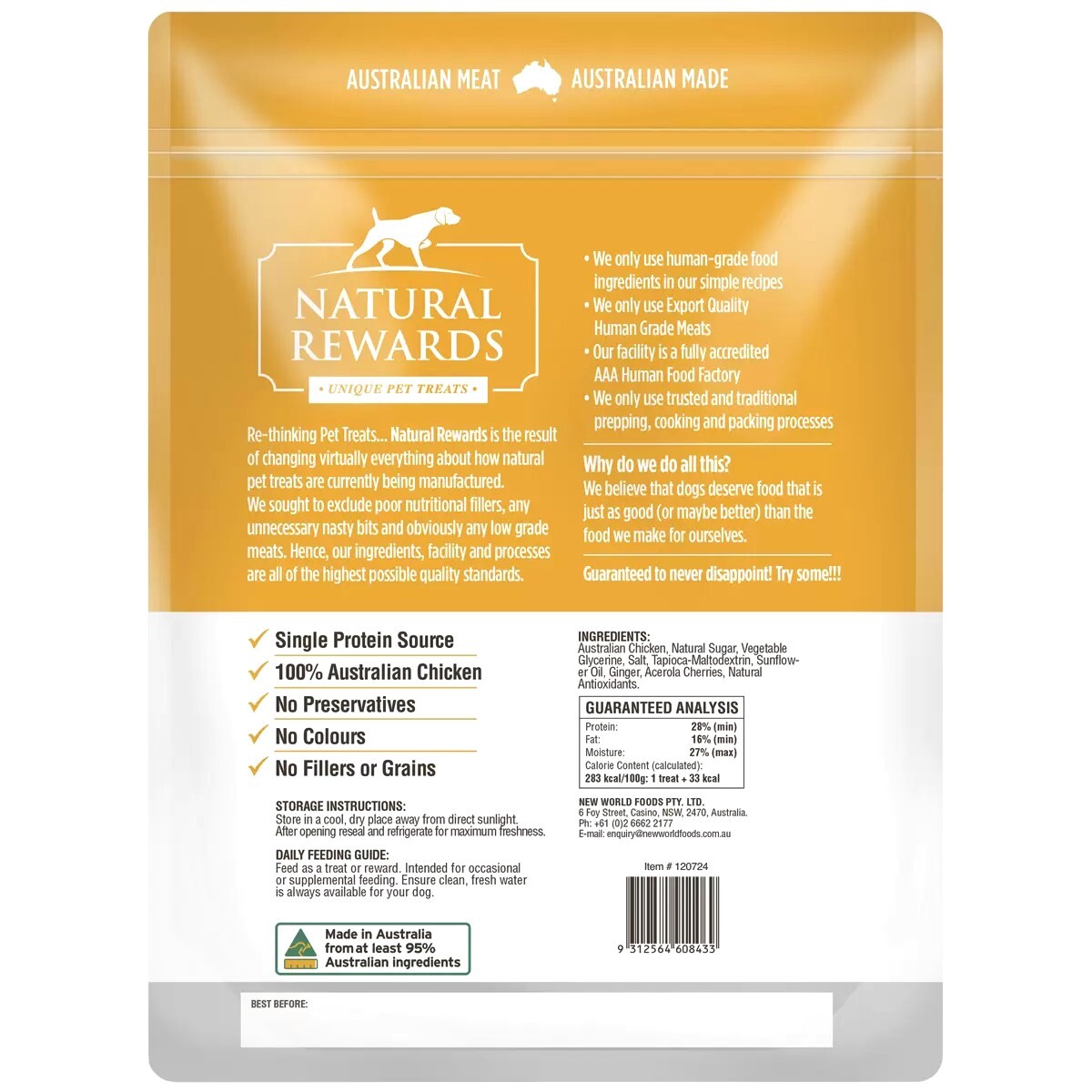 Natural Rewards Human Grade Chicken Dog Pet Food Treats Australian Made ...