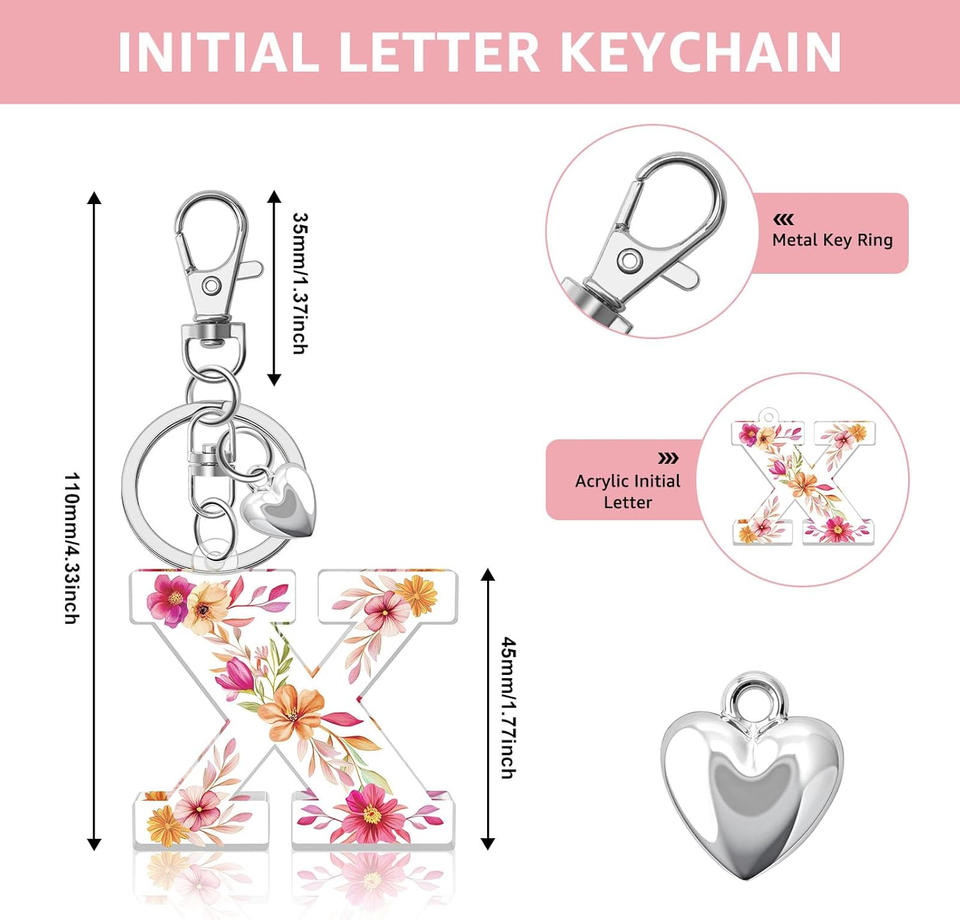 Initial Keychain for Women Pink Bag Charms Cute Heart Letter A-Z Car ...