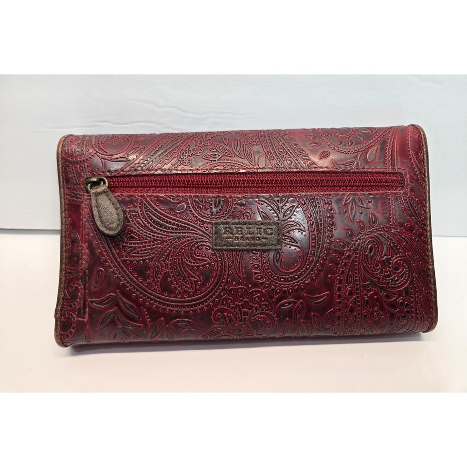 VTG Relic Brand Leather Tri Fold Checkbook Wallet Red Paisley Design ...