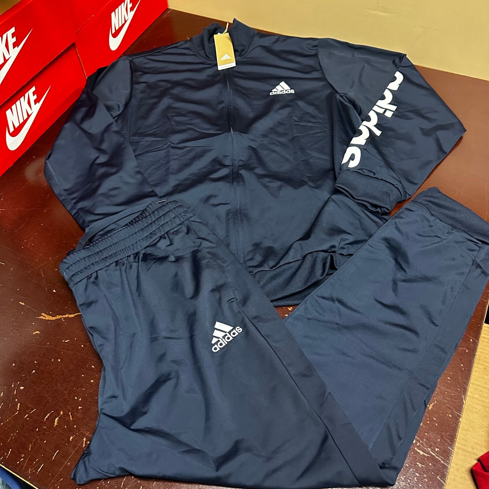 Adidas Mens Navy M LIN TR TT GK9655 Full Zip Track Jacket & Pant Track ...