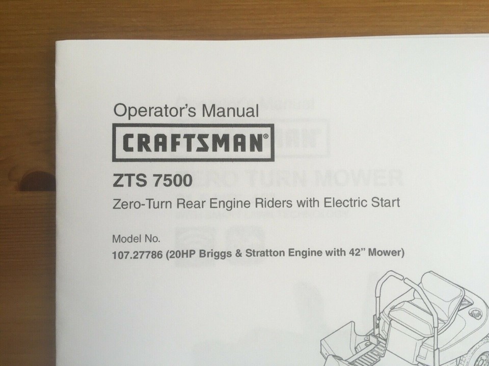 Owner’s Manual Sears Craftsman ZTS 7500 Zero-Turn Riding Mower - Model ...