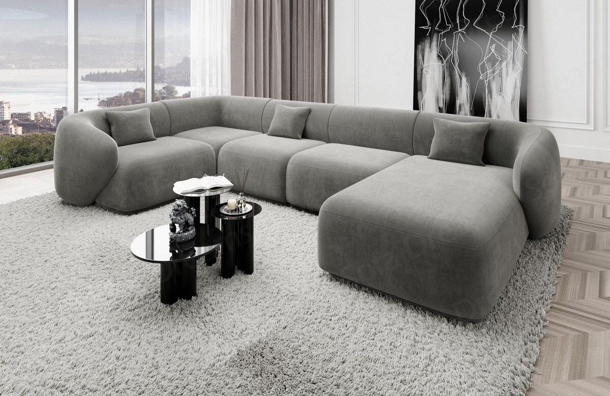 Sofa Stoff Wohnlandschaft Design Couch Samtstoff MARBELLA U Form ...
