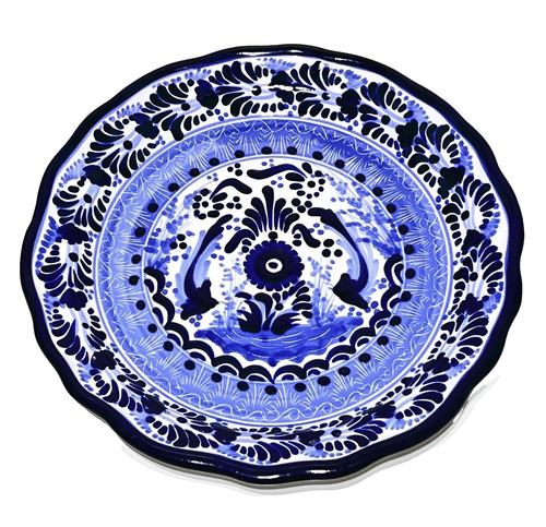 Talavera Puebla Blue Armando Handpainted Mexico Ruffled Wall Plate 11 ...