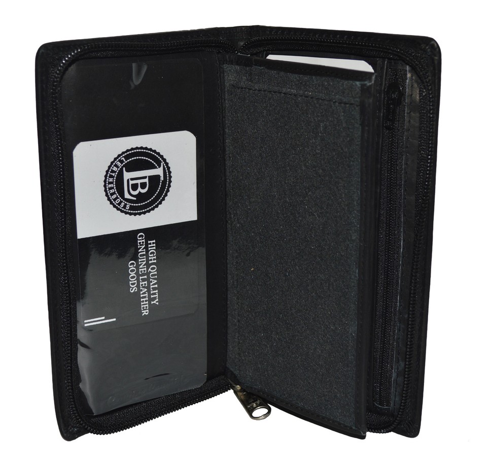 Leatherboss Genuine Leather Checkbook Wallet Credit Card Holder, Black ...